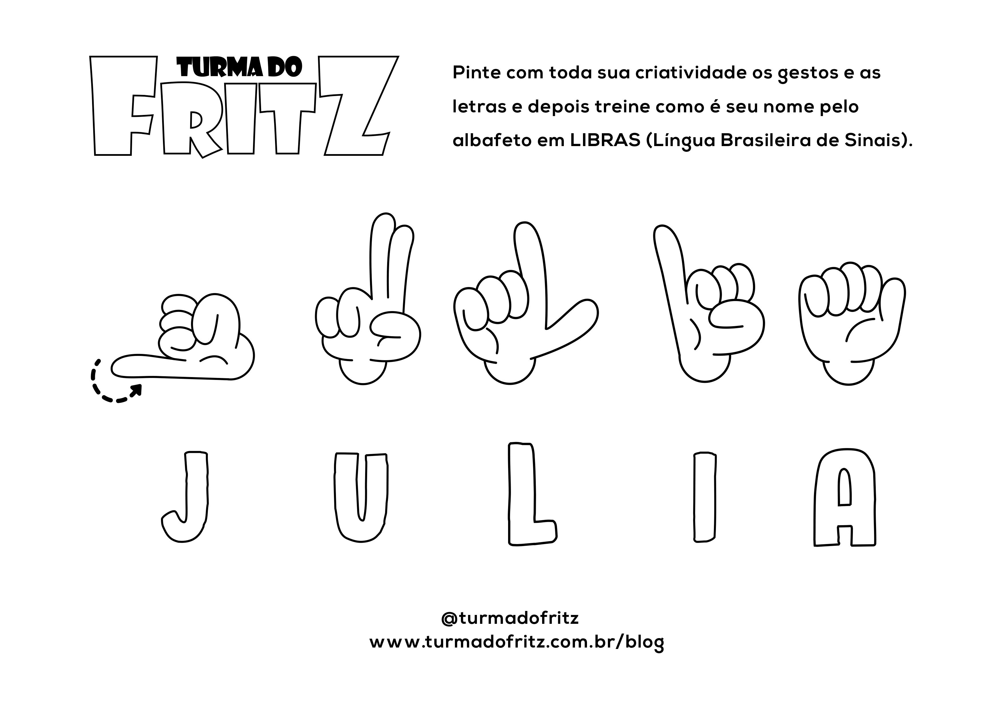 Nomes em libras para colorir | Turma do Fritz nomes em libras para pintar
